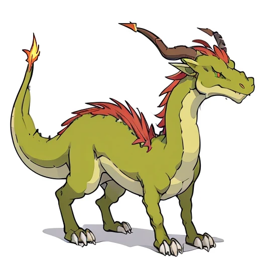 has horns growing from the head 、 manes 、Long neck,A dragon with short ...