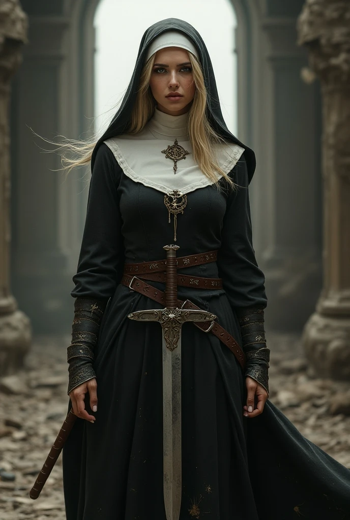 Create a medieval RPG character , This character is a very pretty nun ...