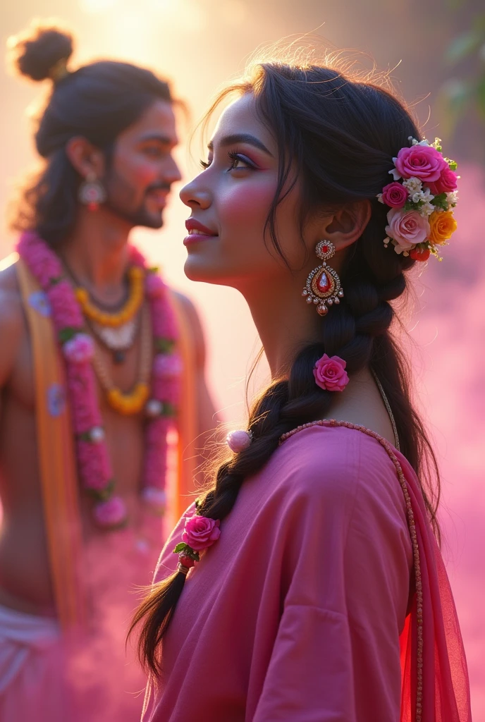 Devi radha divine godess pure, pale skin, wearing pink, indian features ...