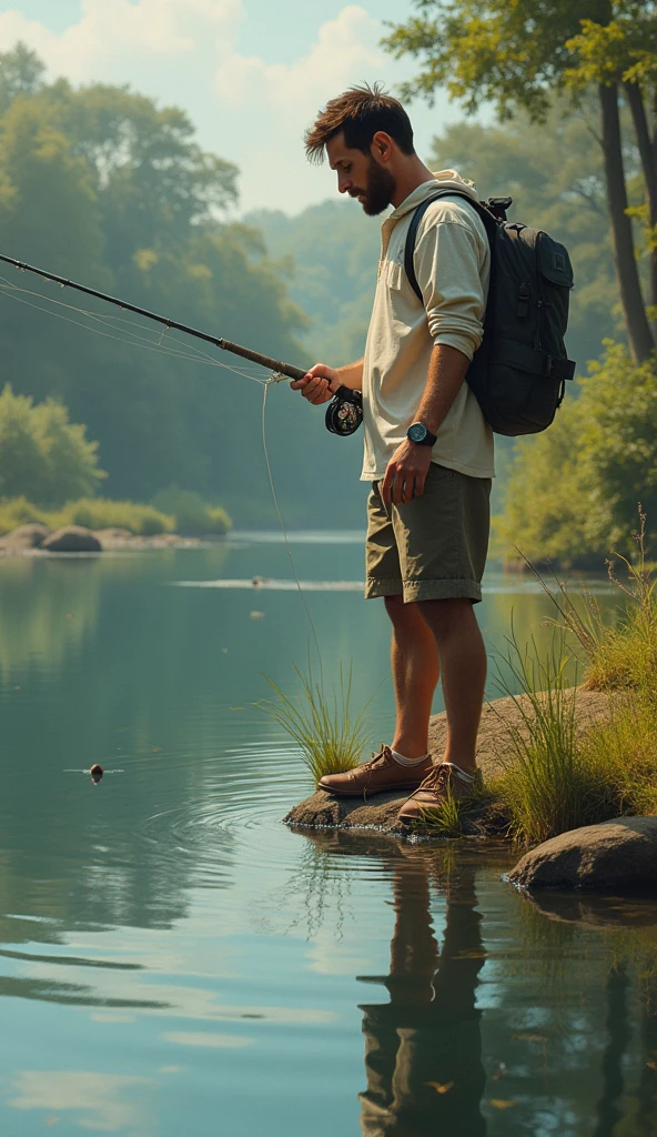 Fam footballer leo messi fishing in rod - SeaArt AI