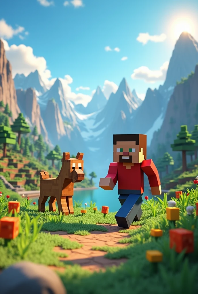 Create a 4K avatar of a , about , walking and playing in the Minecraft ...