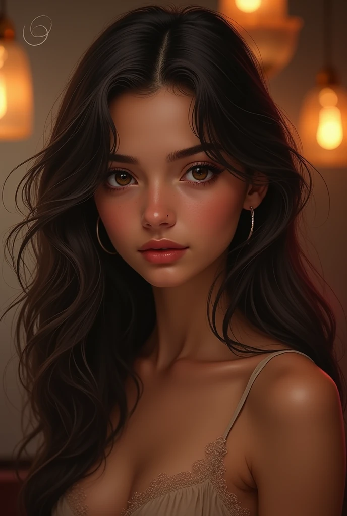 Cute young teenage girl, Long brunette hair, dark brown eyes - SeaArt AI