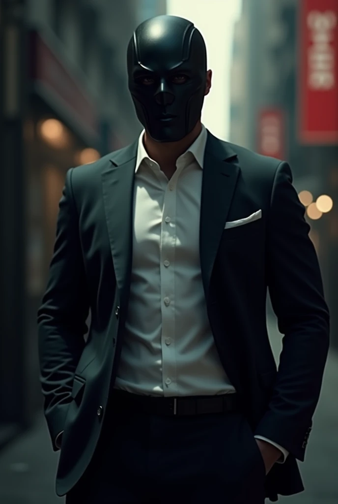 Masked man with suit and tee - SeaArt AI
