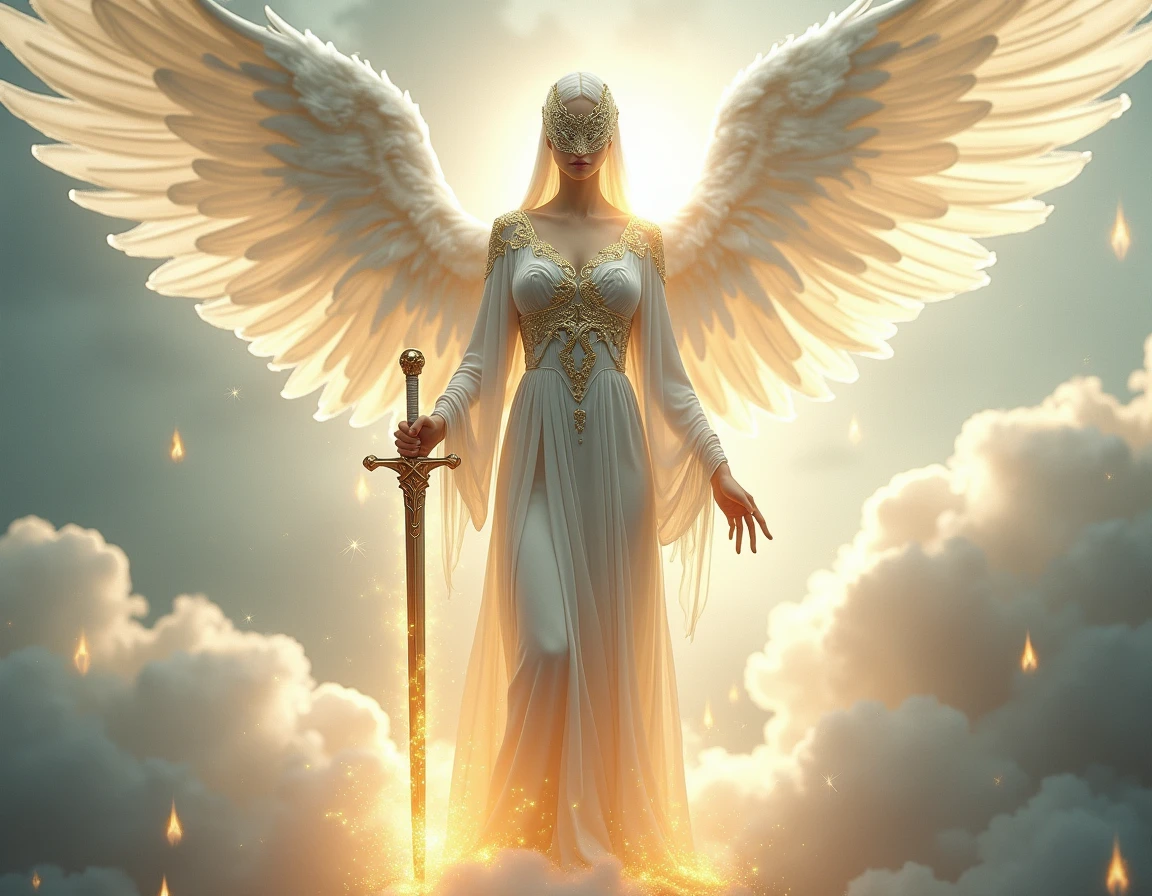 create an angel with a feminine appearance , with eyes covered like ...