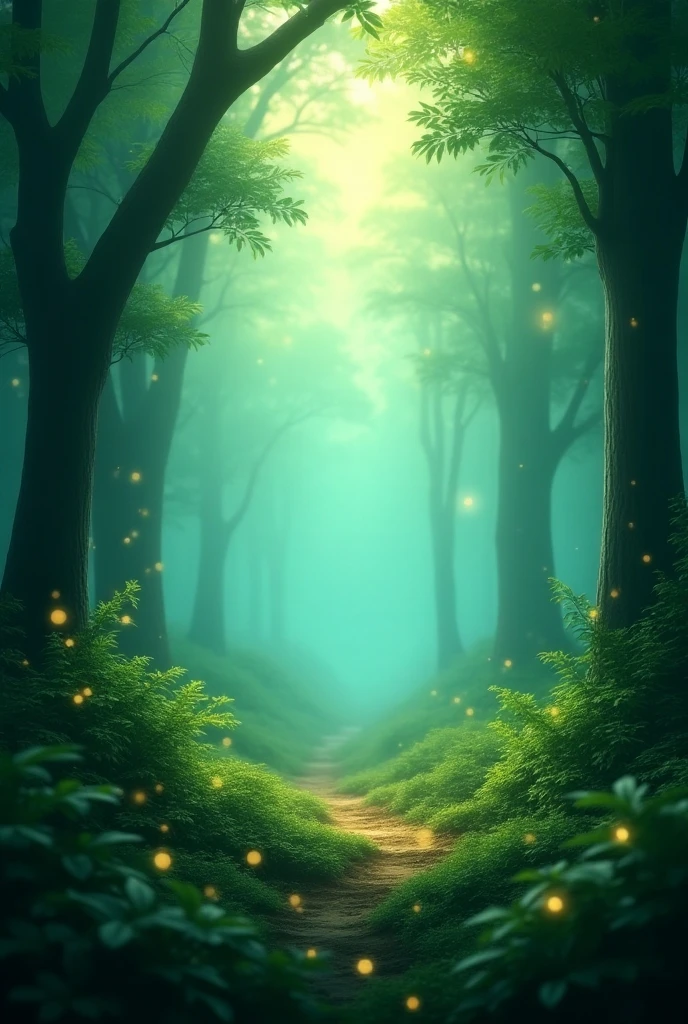 Beautiful forest with enchanting haze in light colors and realistic ...