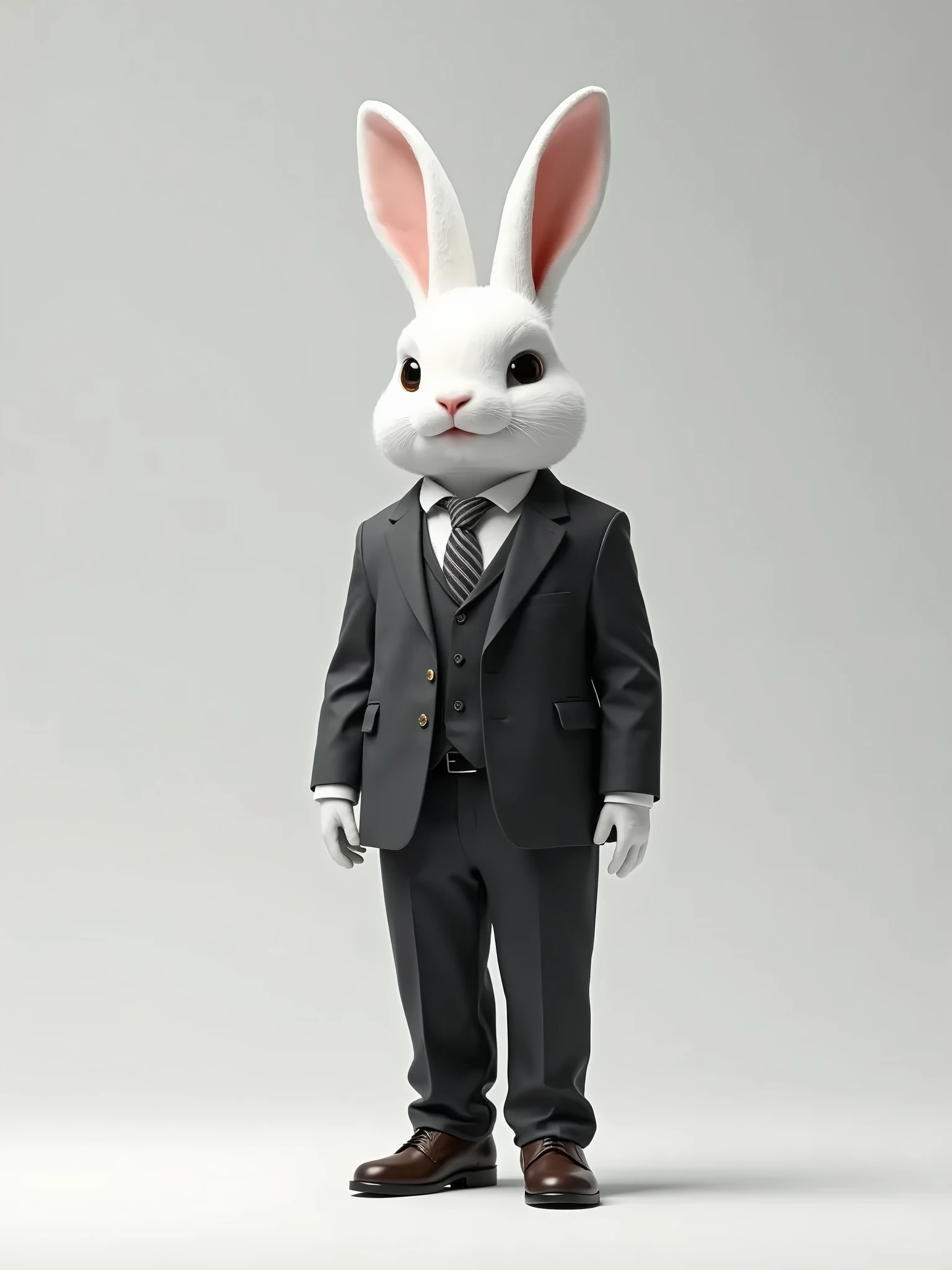 An anthropomorphic white rabbit, wearing a suit, standing, full body ...