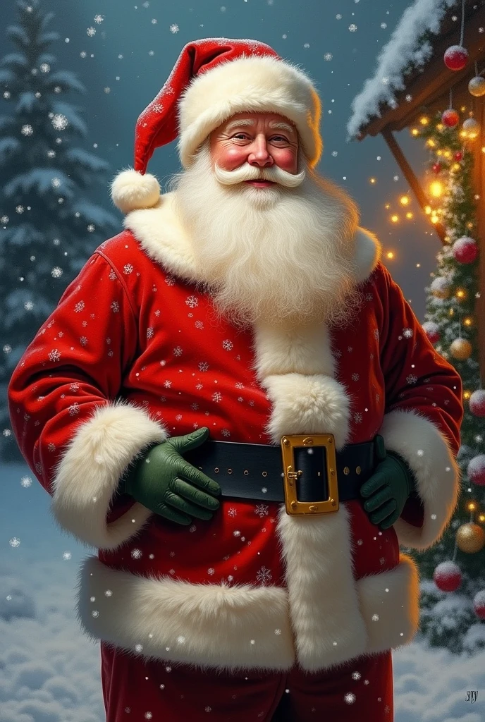 Oil painting santa without beard wearing christmas clothes - SeaArt AI