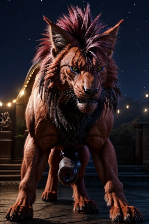 Feral Red XIII with a big knot. Sheath, cock, black knot, balls - SeaArt AI
