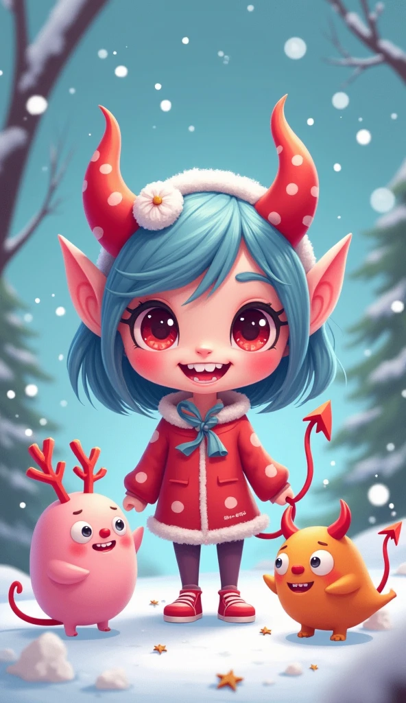 Cute smiling monster girl, adorable devil girl, winter holiday - SeaArt AI