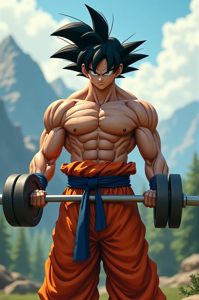 Goku training with dumbbells - SeaArt AI