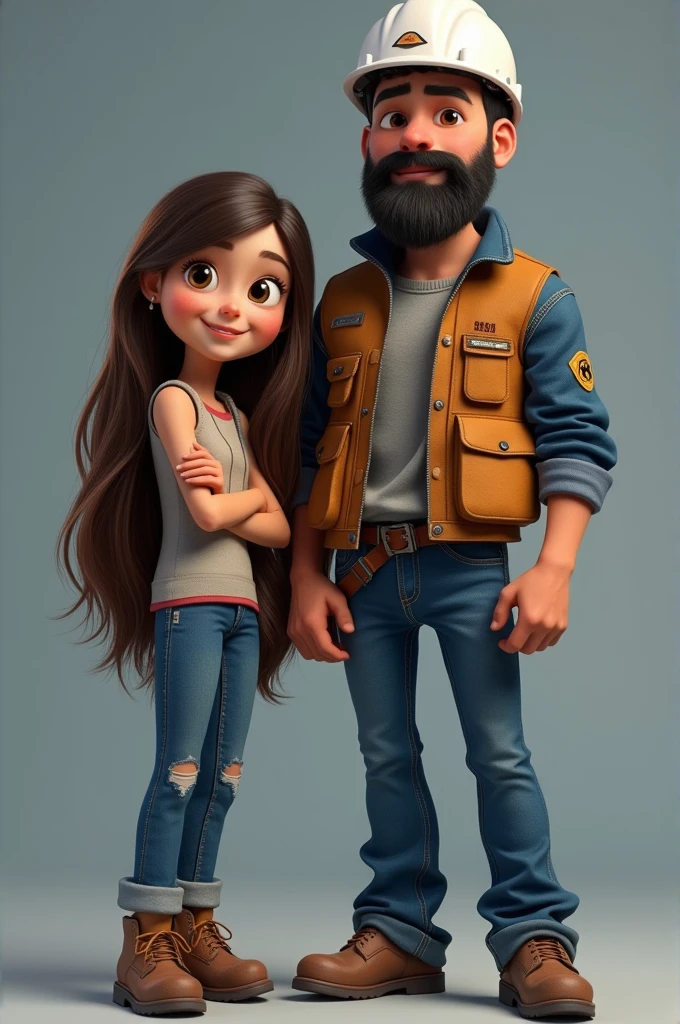 Pixar design of a girl with long brown hair and brown eyes and next to ...