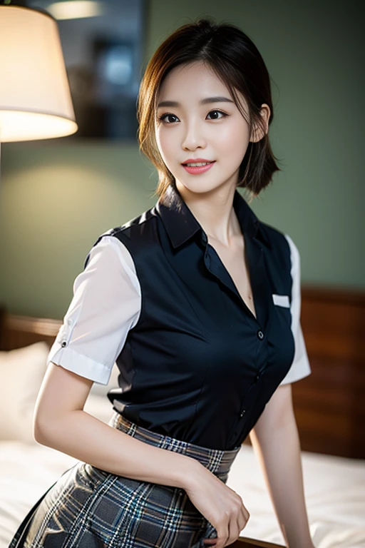 (A stunning Korean lady at night, natural poses in bedroom, wearing a ...