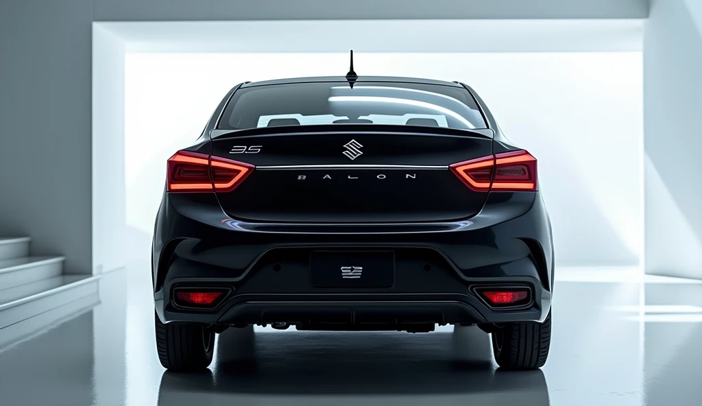 A back view 2025 Maruti Suzuki Baleno in showroom picture in black ...