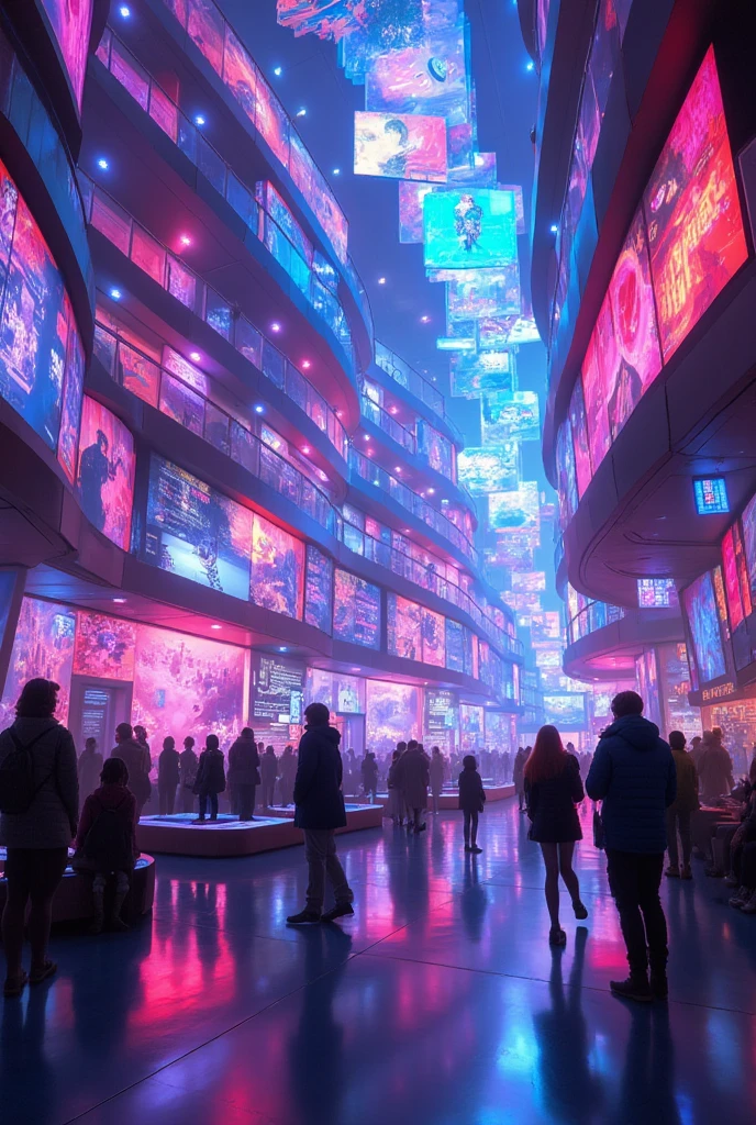 A futuristic indoor scene in a Cyber World, showcasing a vibrant ...