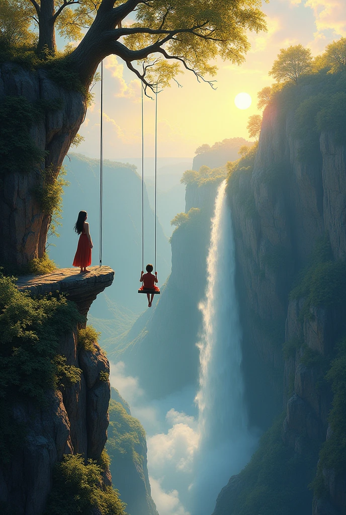 Beautiful and charming, looking over the shoulder of someone swinging ...
