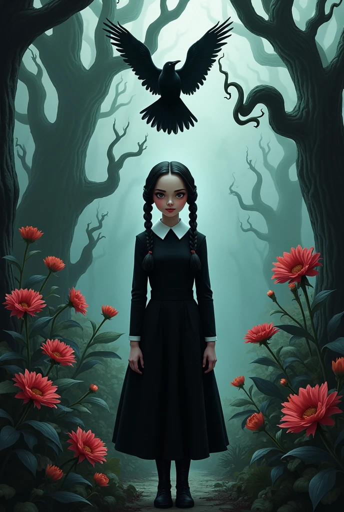 "figure a dark, skurrile Illustration von Wednesday Addams (played by ...