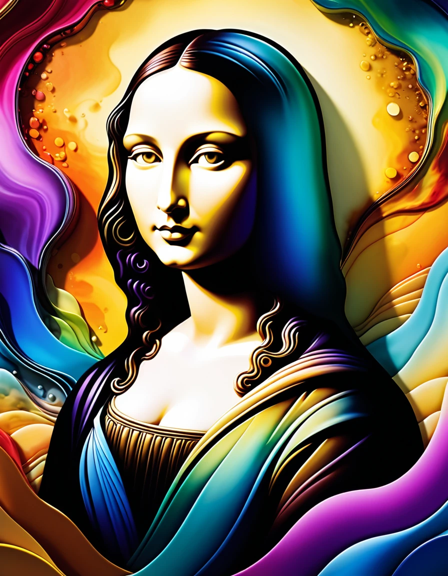 Alcohol ink art, abstract silhouette of the elegant face Mona Lisa ...