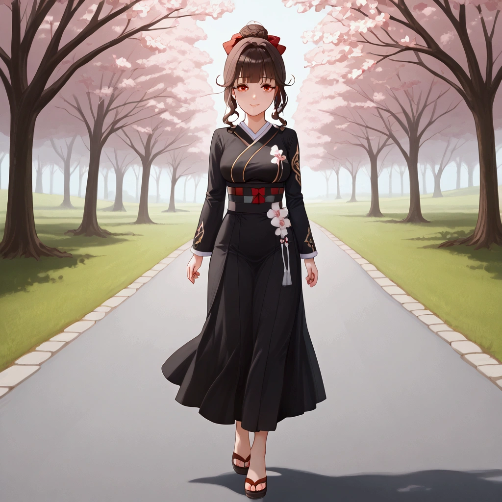 "A shy anime girl with a delicate figure stands alone on a quiet ...