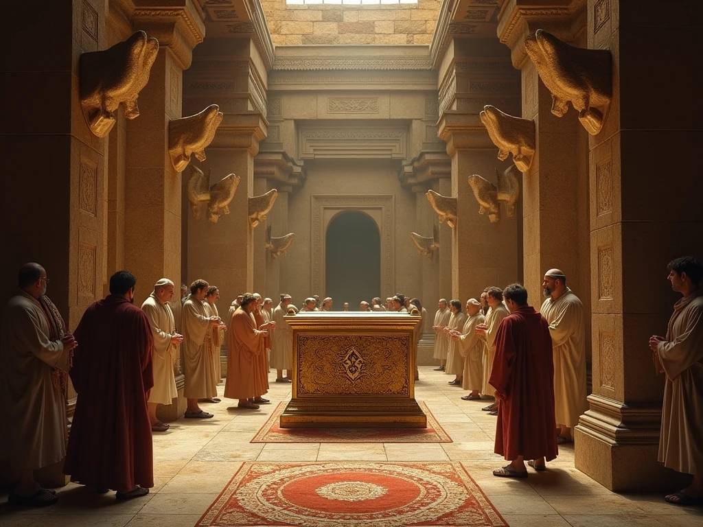 A detailed image of the Ark of the Covenant inside Solomon's Temple in Jerusalem - SeaArt AI