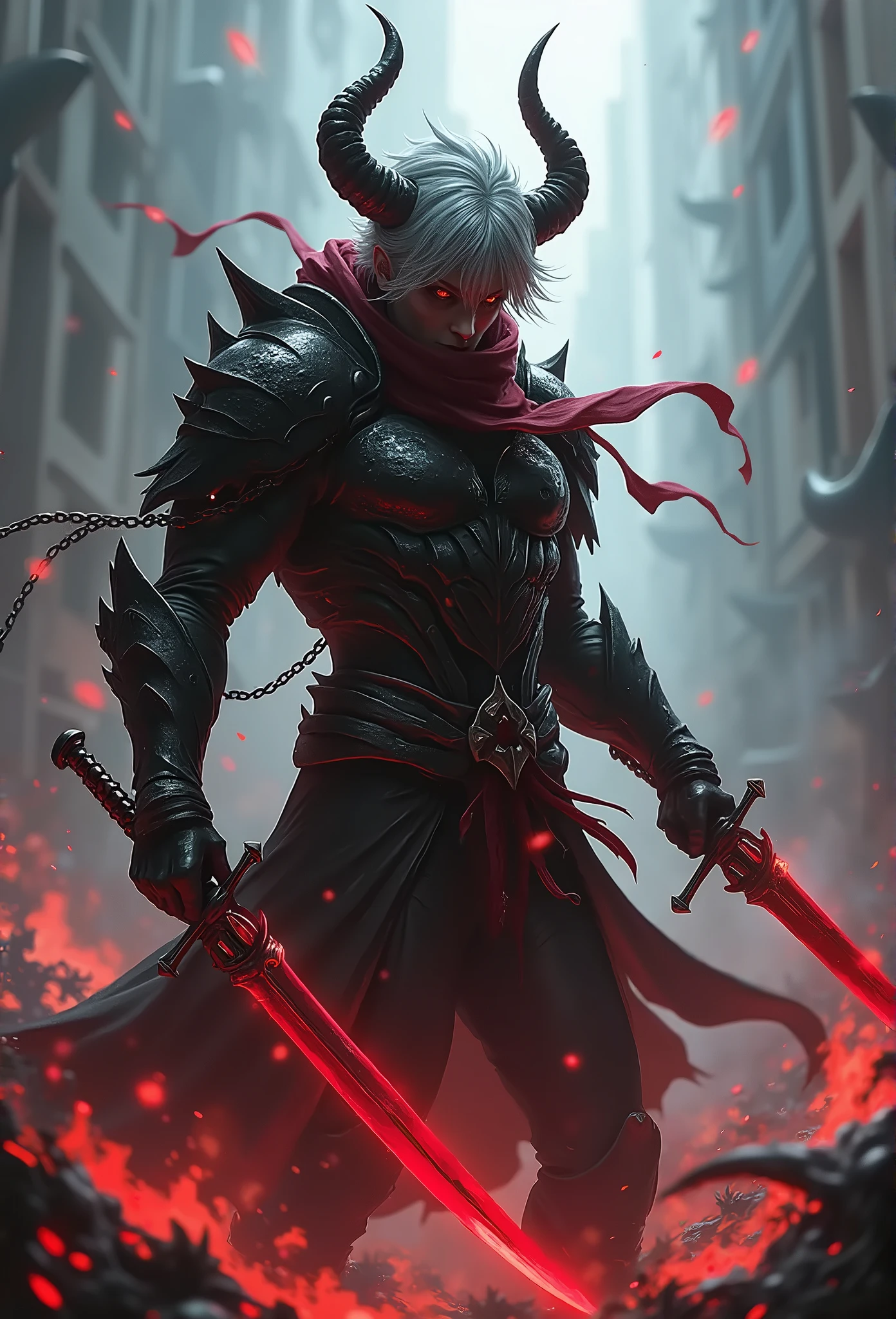 1boy, ((assassin)), ((dark)), ( blood power armor ), (( with horns on ...