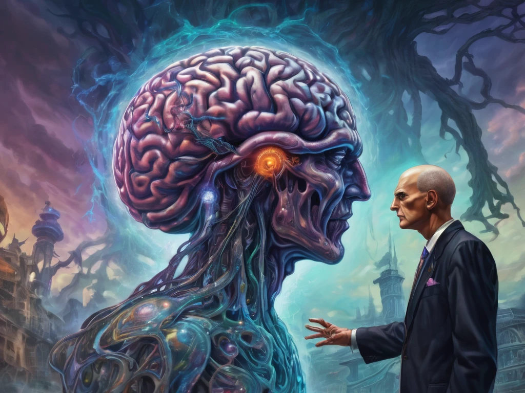 A picture of a man controling other person with his brain, mind control ...