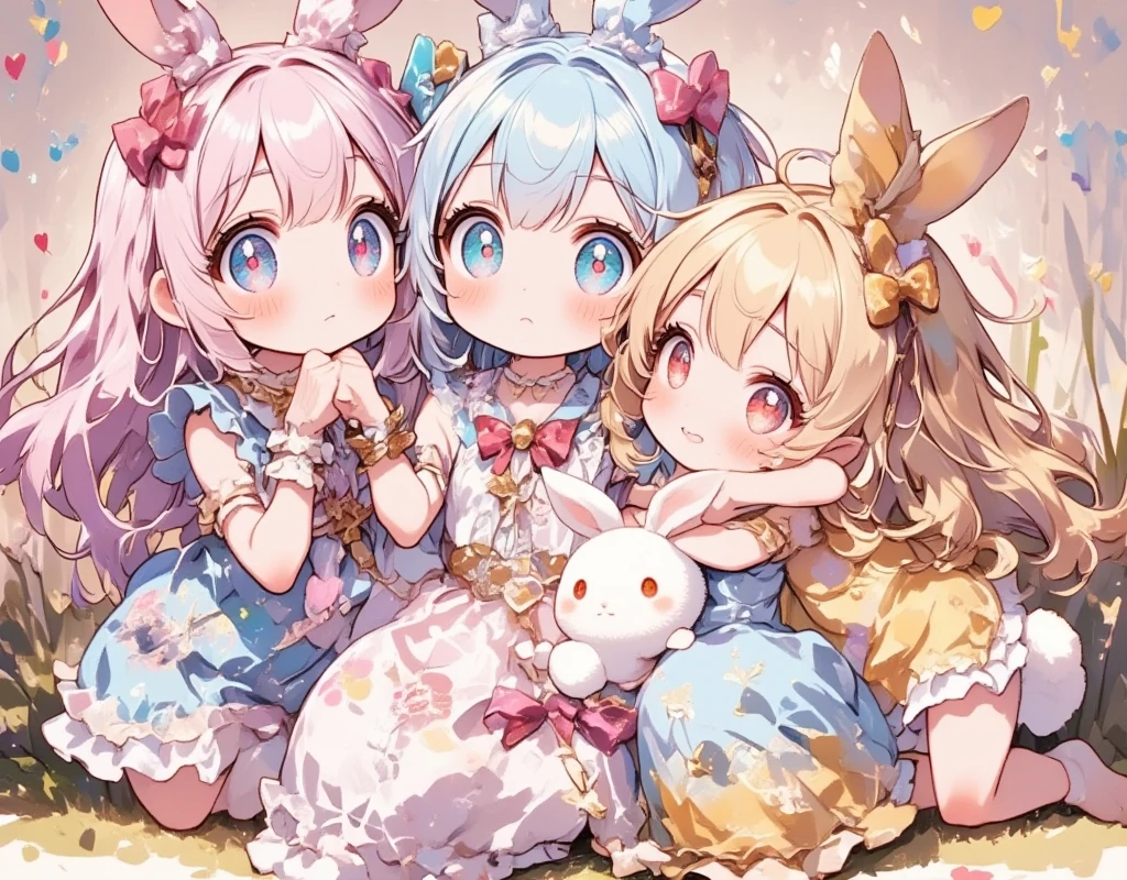 Three Girls\(Chibi,cute,cute, smaller , Pink Hair, blue hair - SeaArt AI