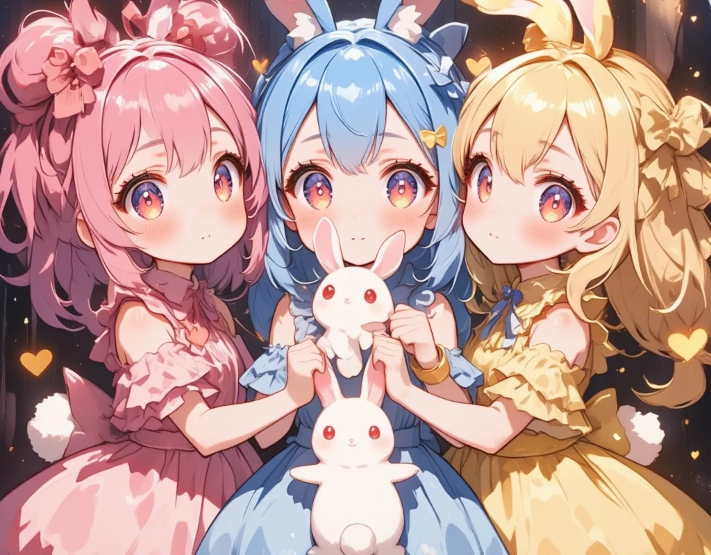 Three Girls\(Chibi,cute,cute, smaller , Pink Hair, blue hair - SeaArt AI