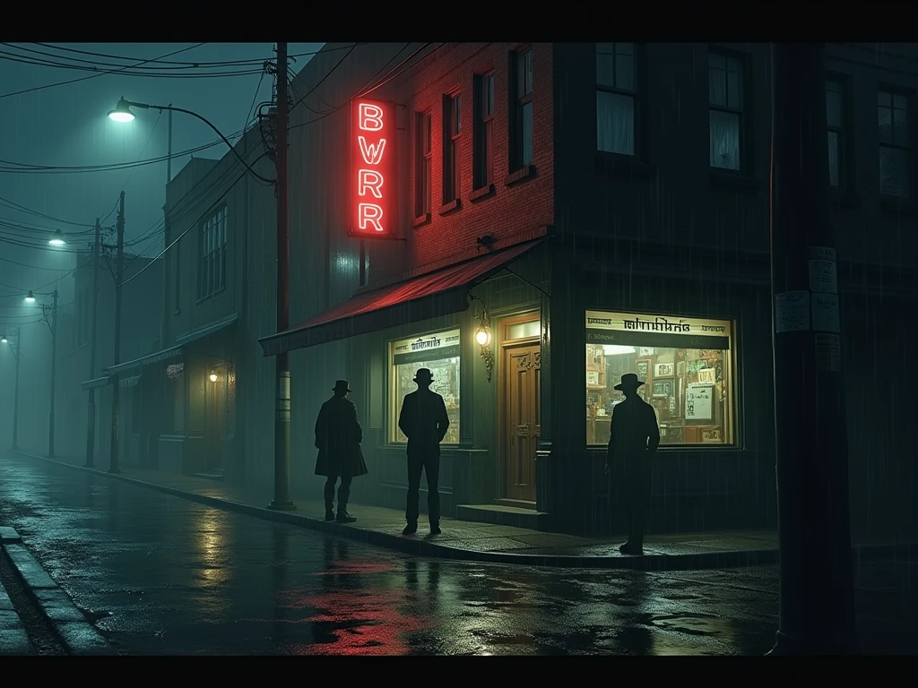 Street view of a bar from the beginning of the century, melancholic ...