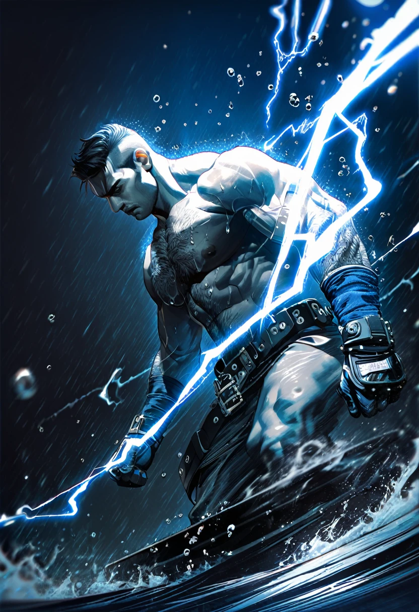 (Only 1 man), muscular man, dynamic pose , water splash , Powerful ...