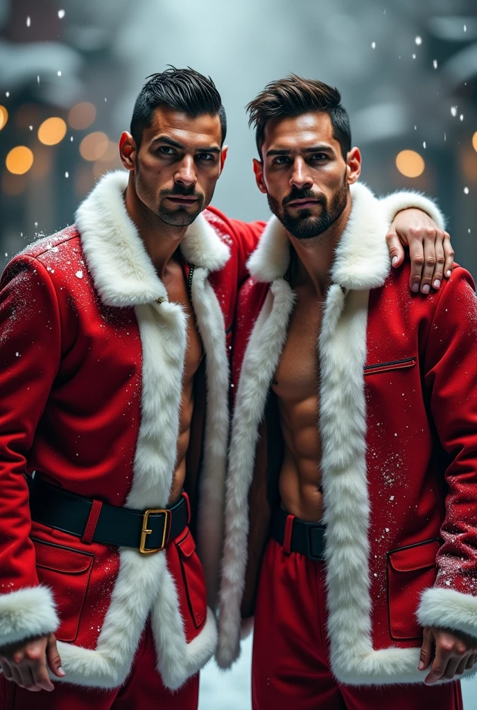 Cristiano Ronaldo and Messi dressed as Santa Claus - SeaArt AI