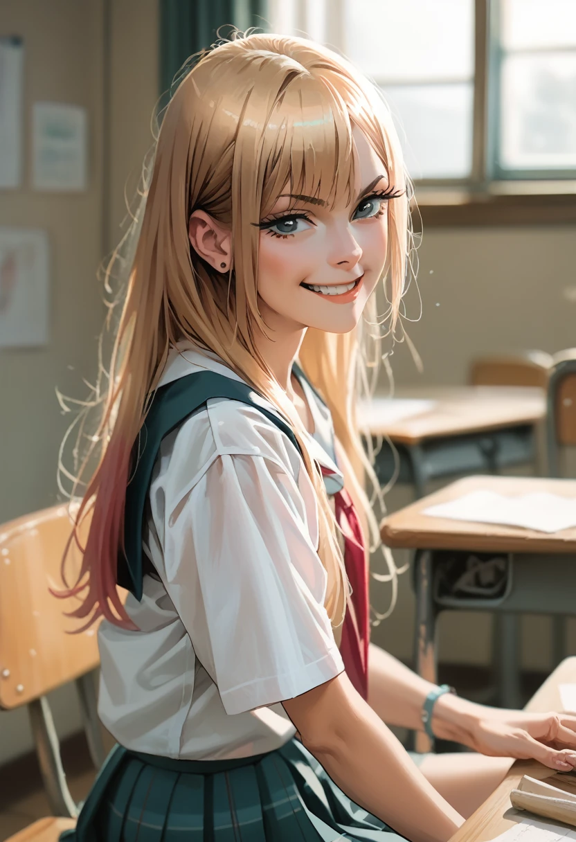 Cute teen girl flirty smirk blonde in school girl uniform - SeaArt AI