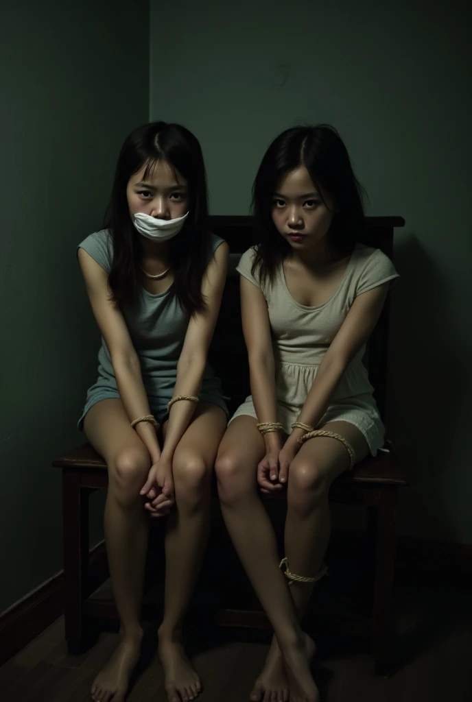 2 Thai girl tape gagged on mouth and tied up on chair - SeaArt AI