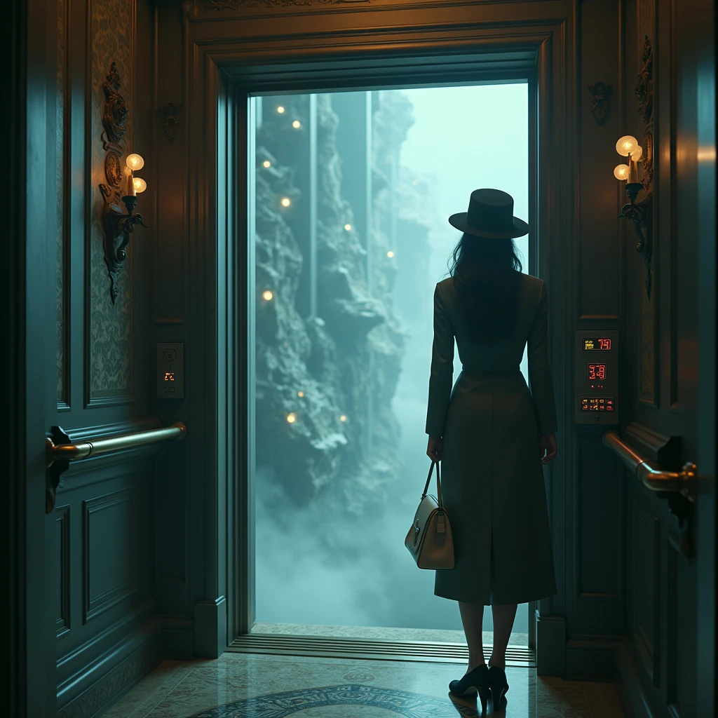 Mysterious elevator 、Basket control panel on the side and elevator girl ...