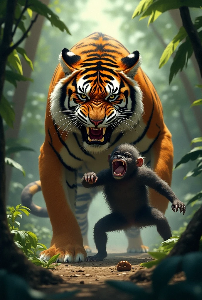 A tiger is killing a monkey - SeaArt AI