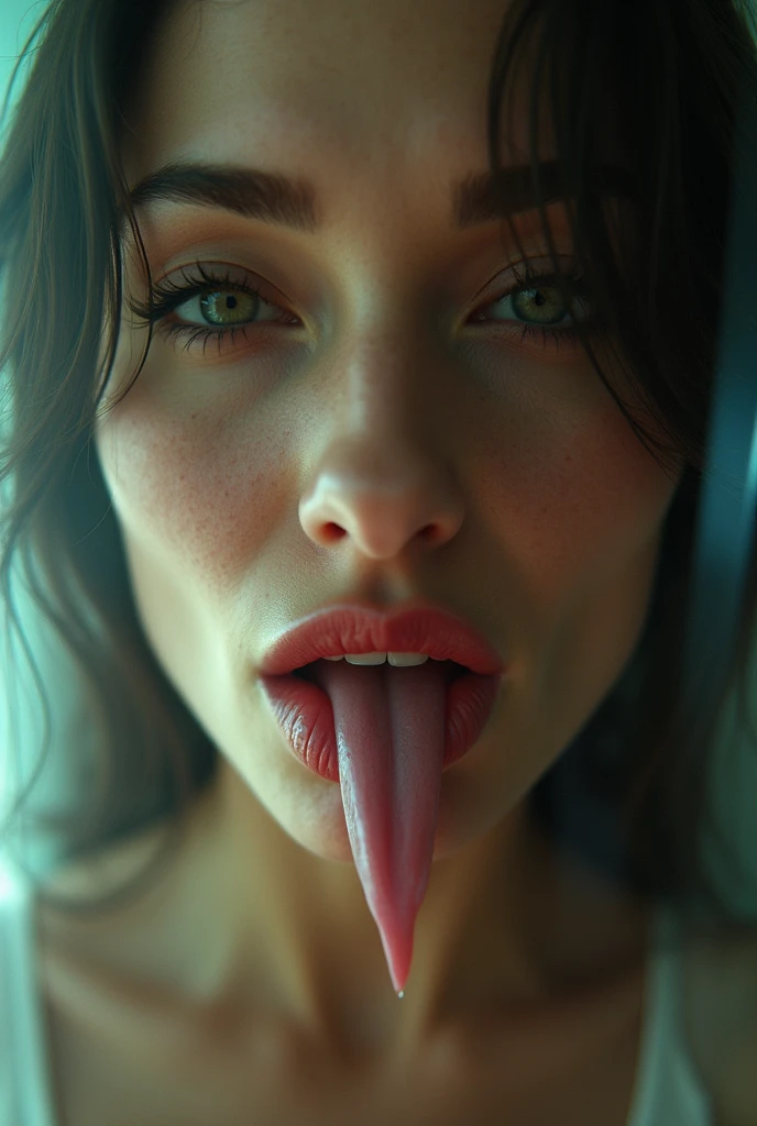 ガラスin囲まれた女性、licking viewers, 1 girl,lip,(saliva), staring _in - SeaArt AI