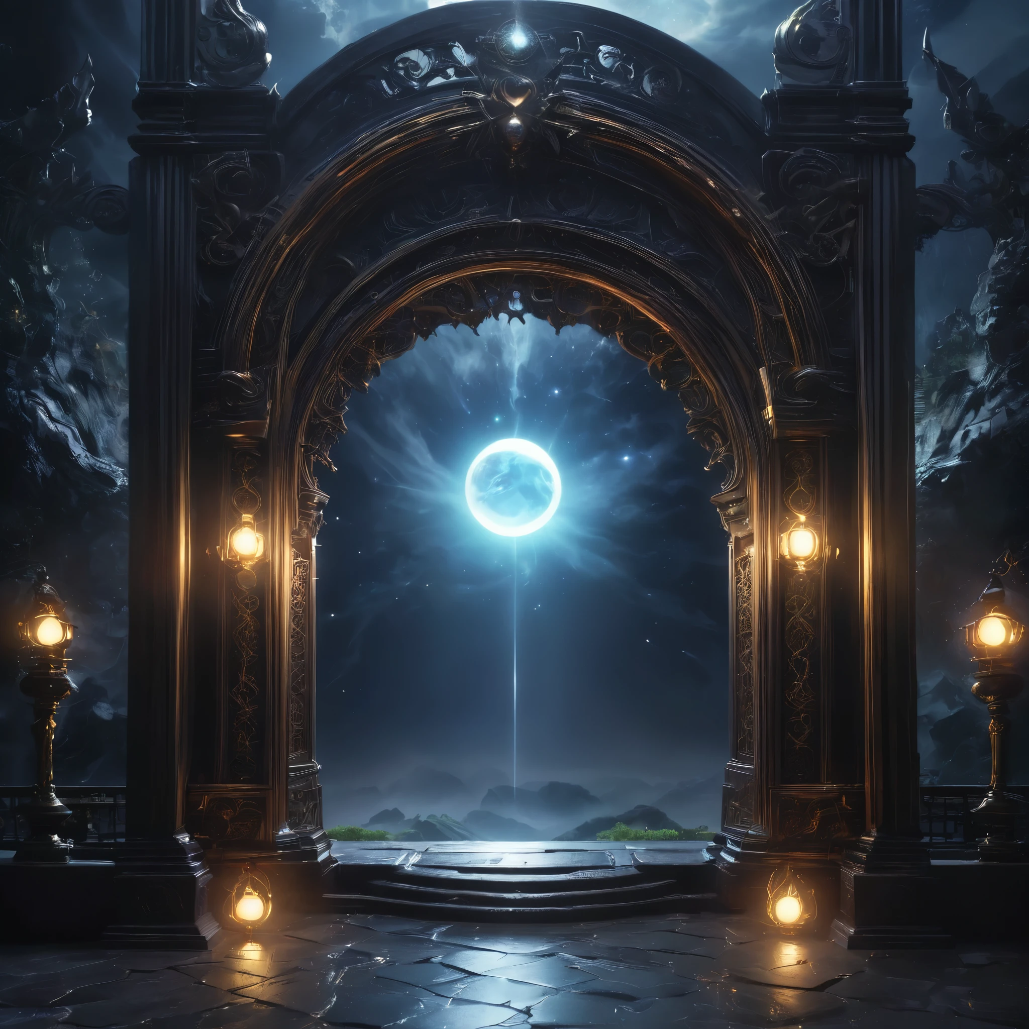 Mysterious dark ritual altar with glowing sigils、 Gateway to Another ...