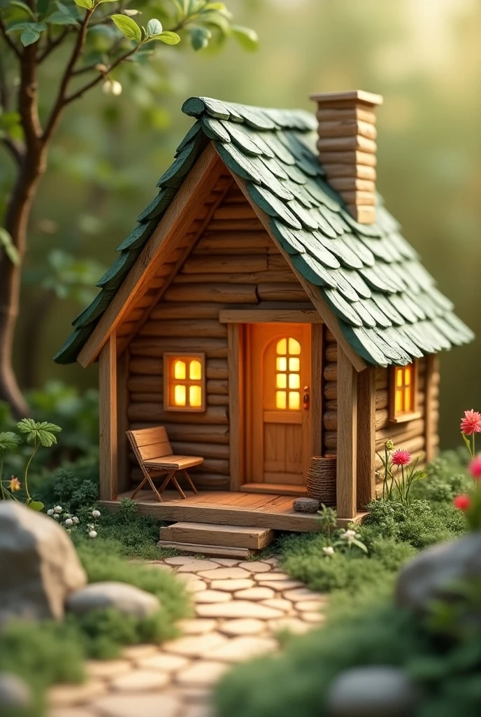 A cabin house built with textured paper pieces, paper craft, handmade ...