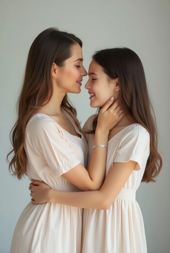 A mother with her daughter photo studio model. Facing to camera - SeaArt AI