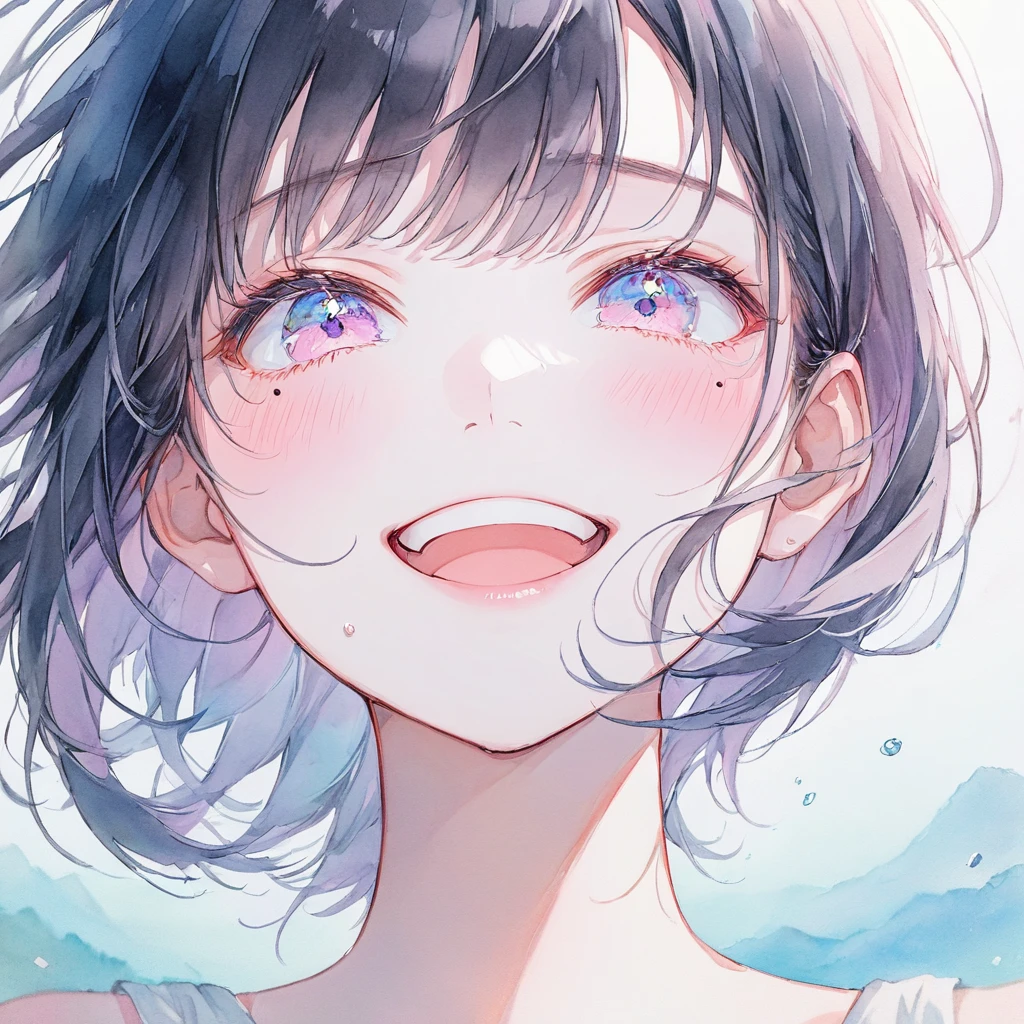 ((pastel、 watercolor style ))、1 woman,face,Tear mole,front, gradient ...