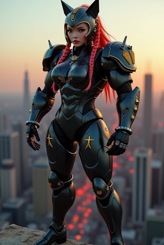 Create a Chinese-Japanese female robot killer image, a muscular body ...