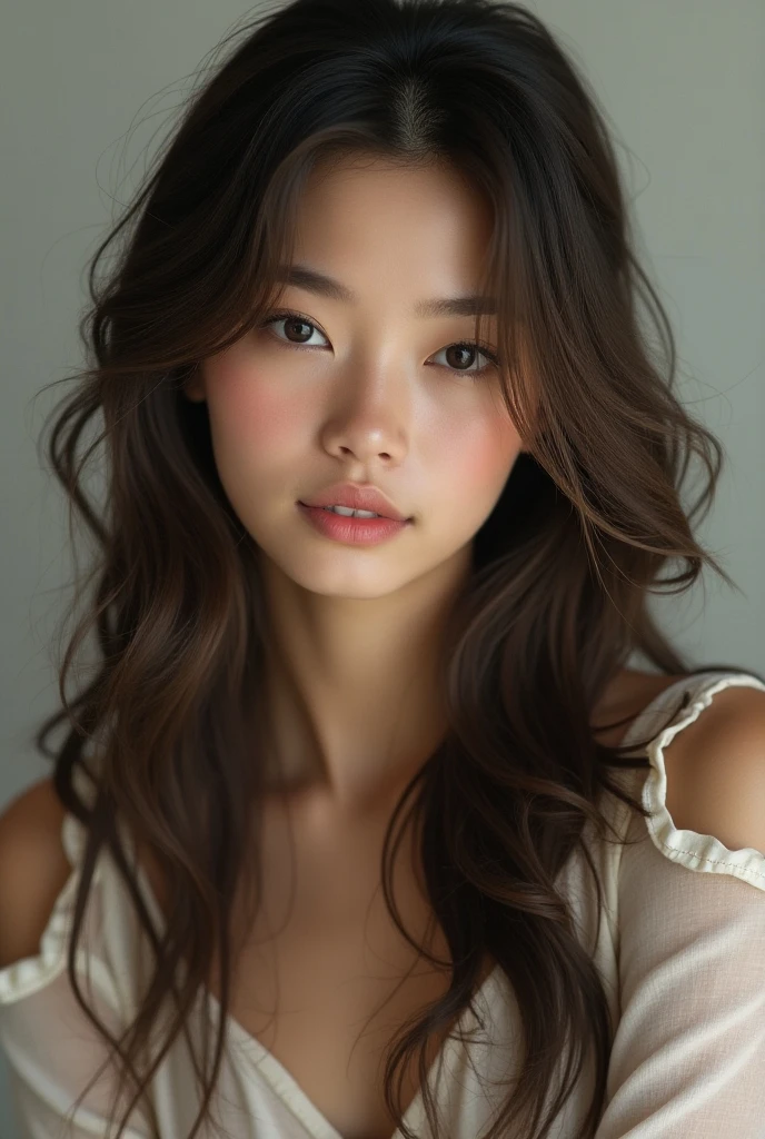 a girl, Alone, long hair , looking at the spectator , smile - SeaArt AI