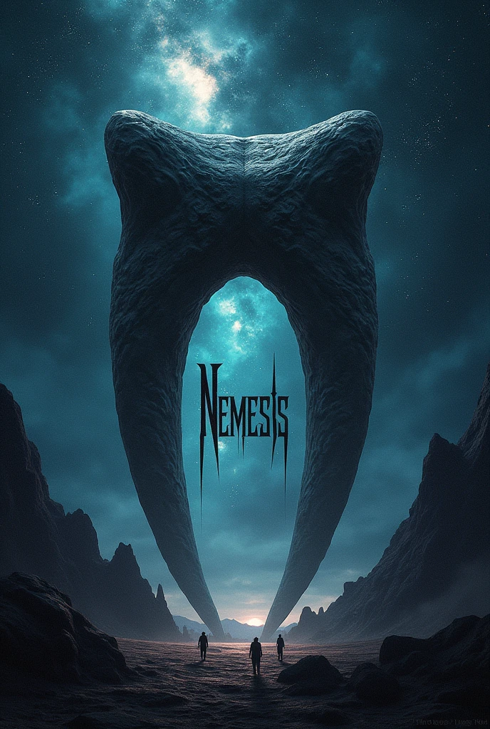 Starry Night Background, at the beginning the name "Nemesis - SeaArt AI