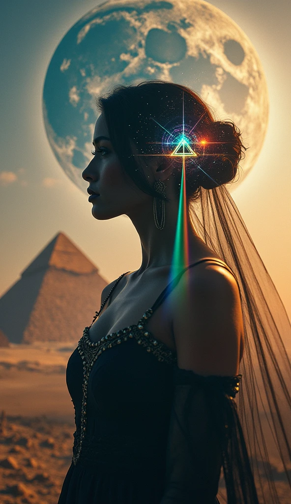 A mysterious female silhouette, close-up portrait, radiant light ray ...