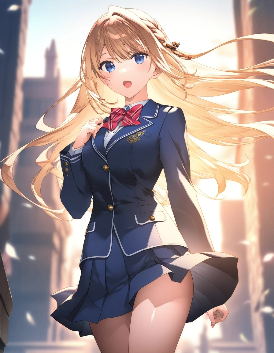 1girl, little female, school uniform, medium breasts, open mouth - SeaArt AI