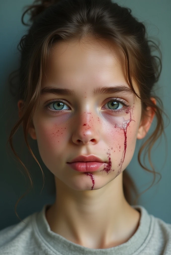 Create a image of a young person having two faces one is fresh and ...