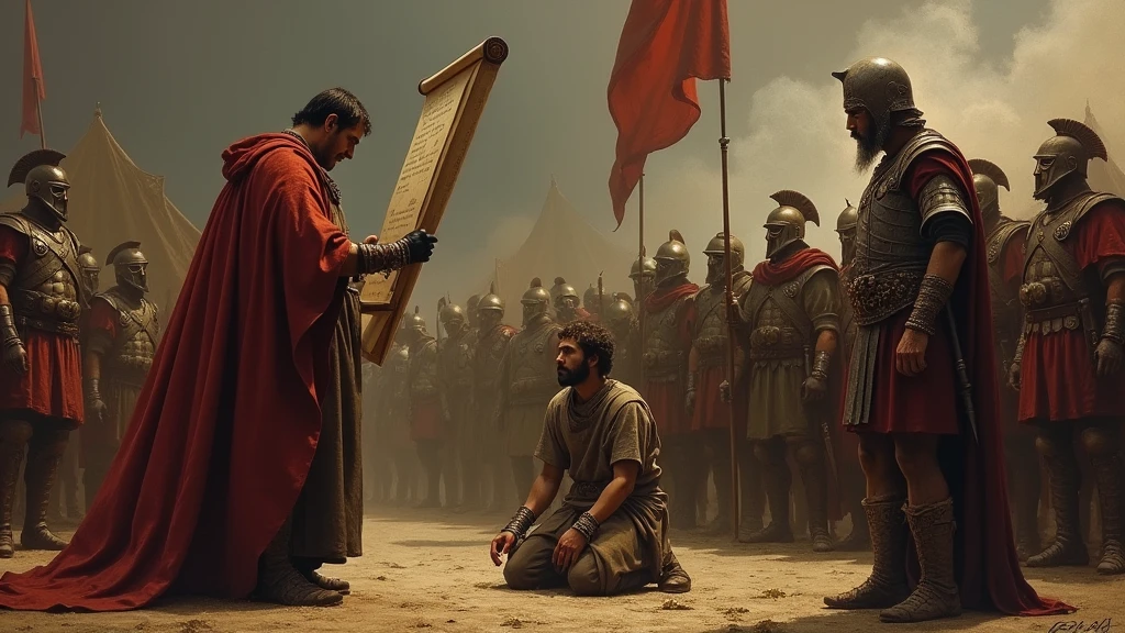 portrait in front of an elderly man in front of a Roman force from the ...