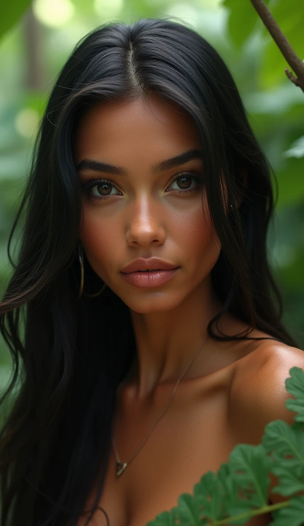 a beautiful Brazilian woman with indigenous features of brown skin ...