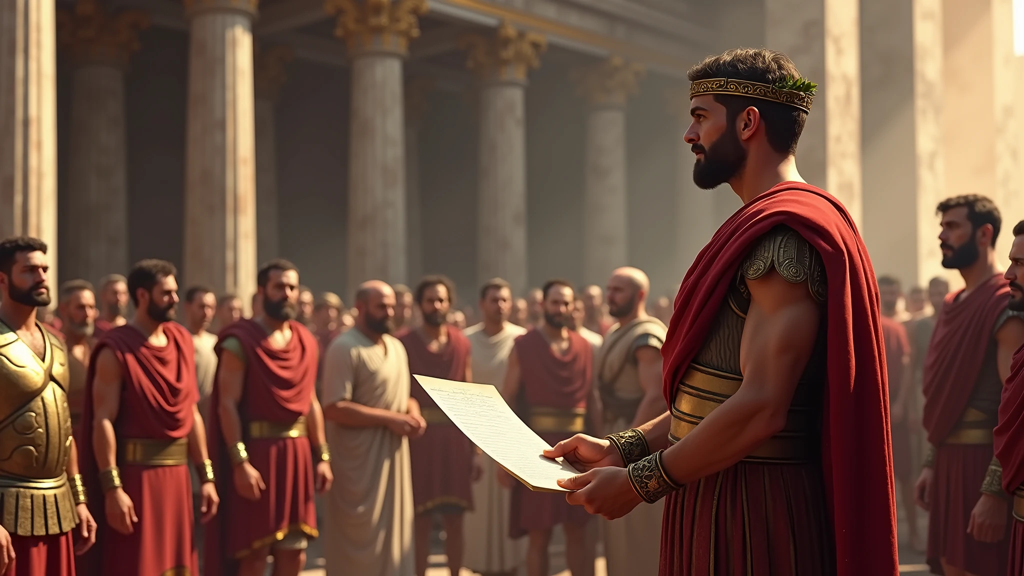 Create an image depicting Roman Emperor Caesar Augustus ordering a ...