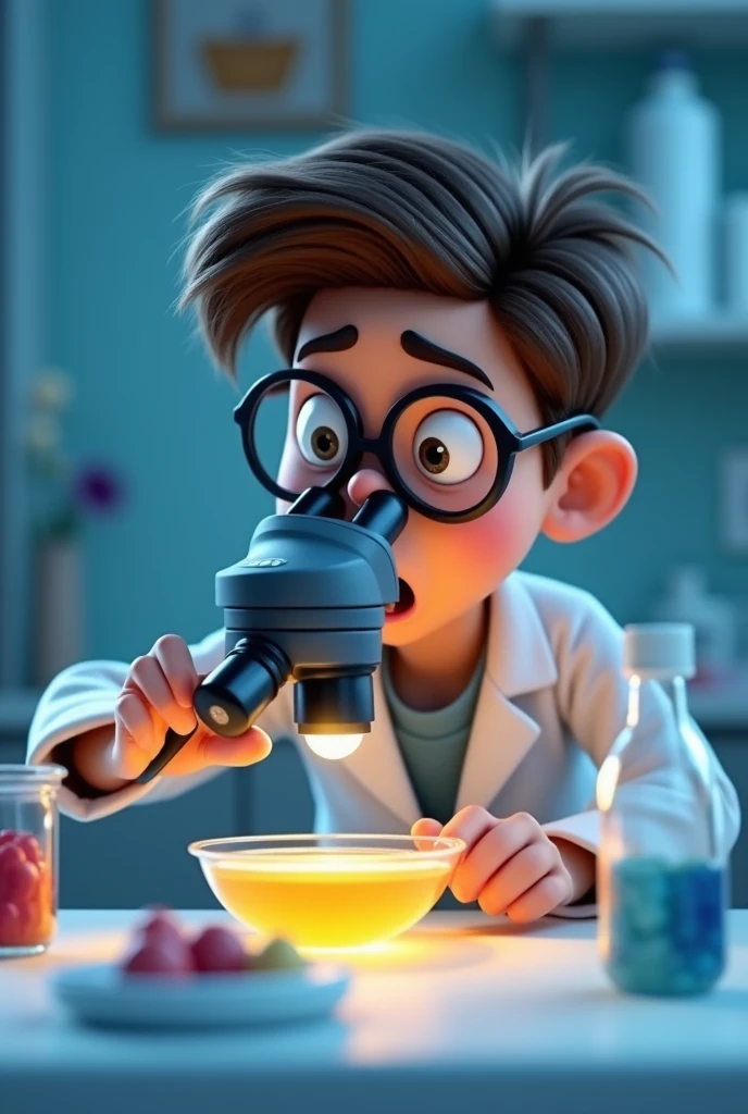 PIXAR 3D IMAGE OF A Scientist Examining the Petri Dish with a ...