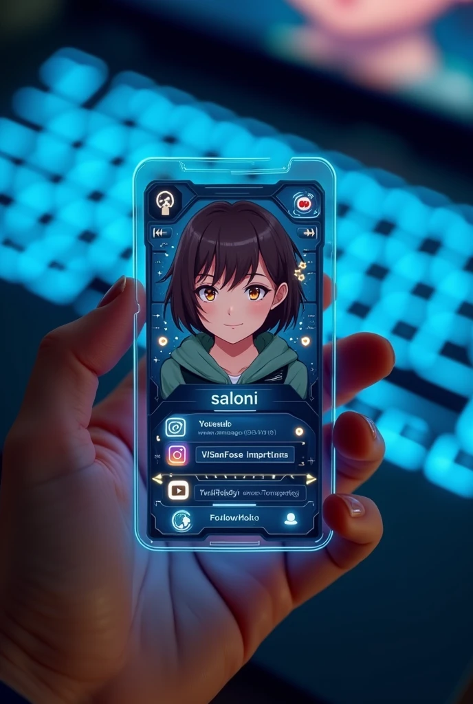 An image of a hand holding a futuristic digital business card - SeaArt AI